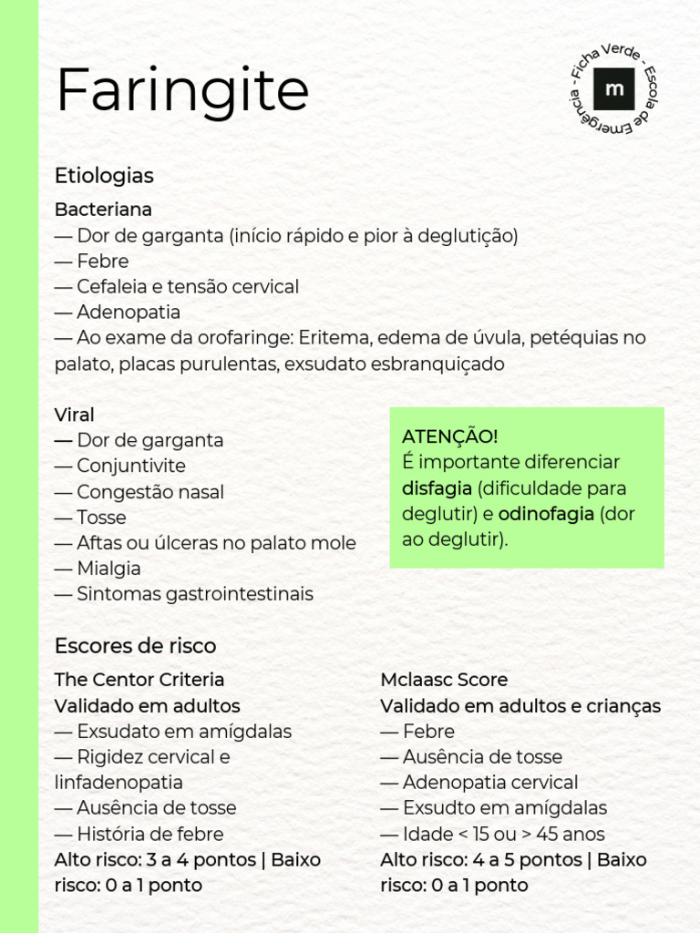Ficha Verde - Faringite | PDF | Doenças e distúrbios | Imunologia