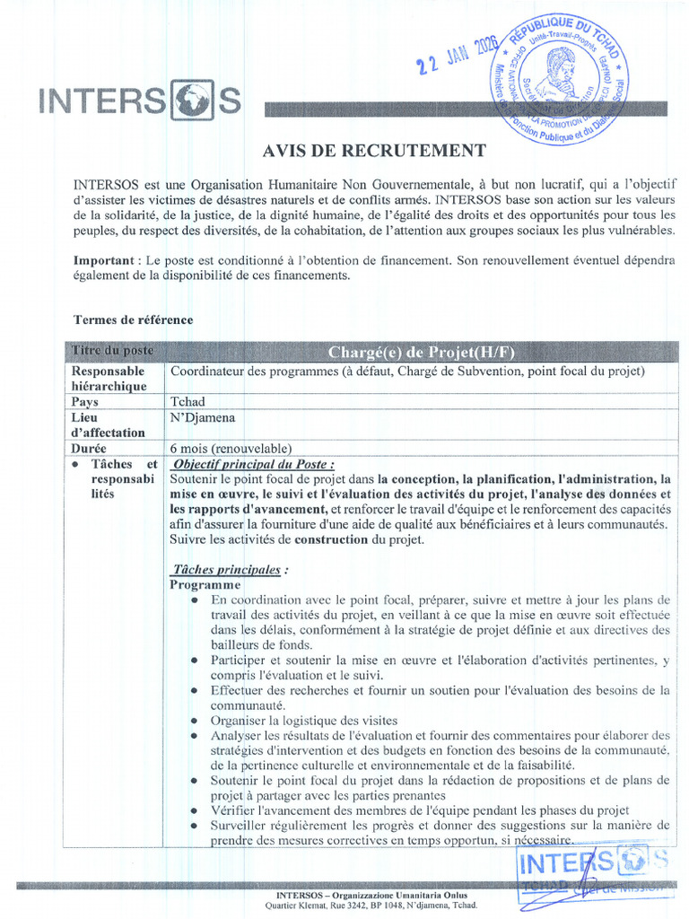 Avis de Recrutement Charge de Projet | PDF