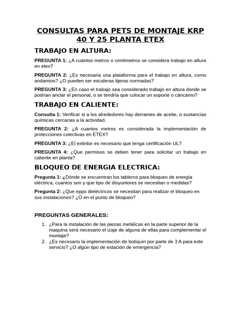Consultas Para Pets de Montaje Krp 40 y 25 Planta Etex | PDF