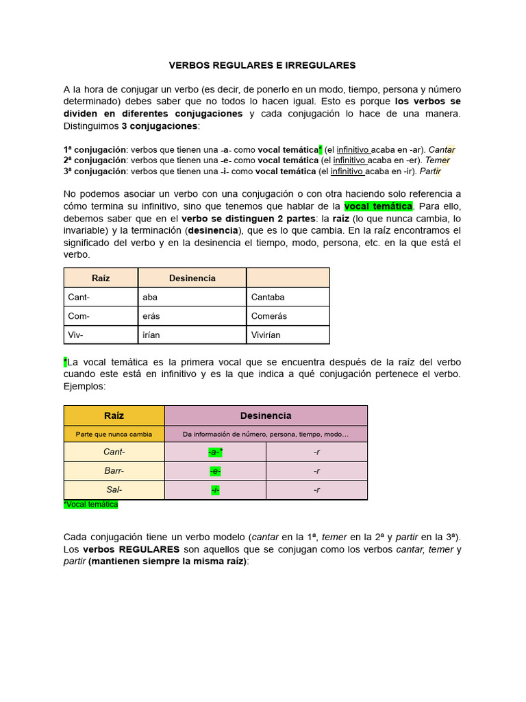 1Batx_Verbos Regulares e Irregulares | PDF | Verbo | Conjugación gramatical