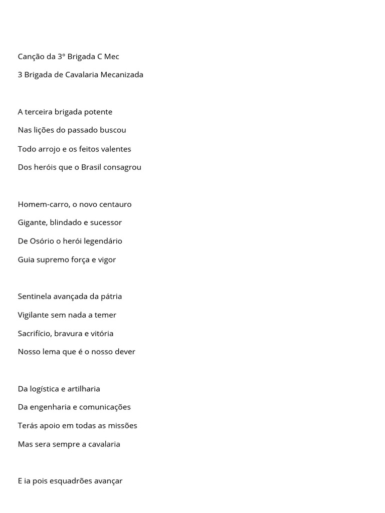 Canção da 3° Brigada C Mec_20250414_151327_0000 | PDF | Brigada | Cavalaria