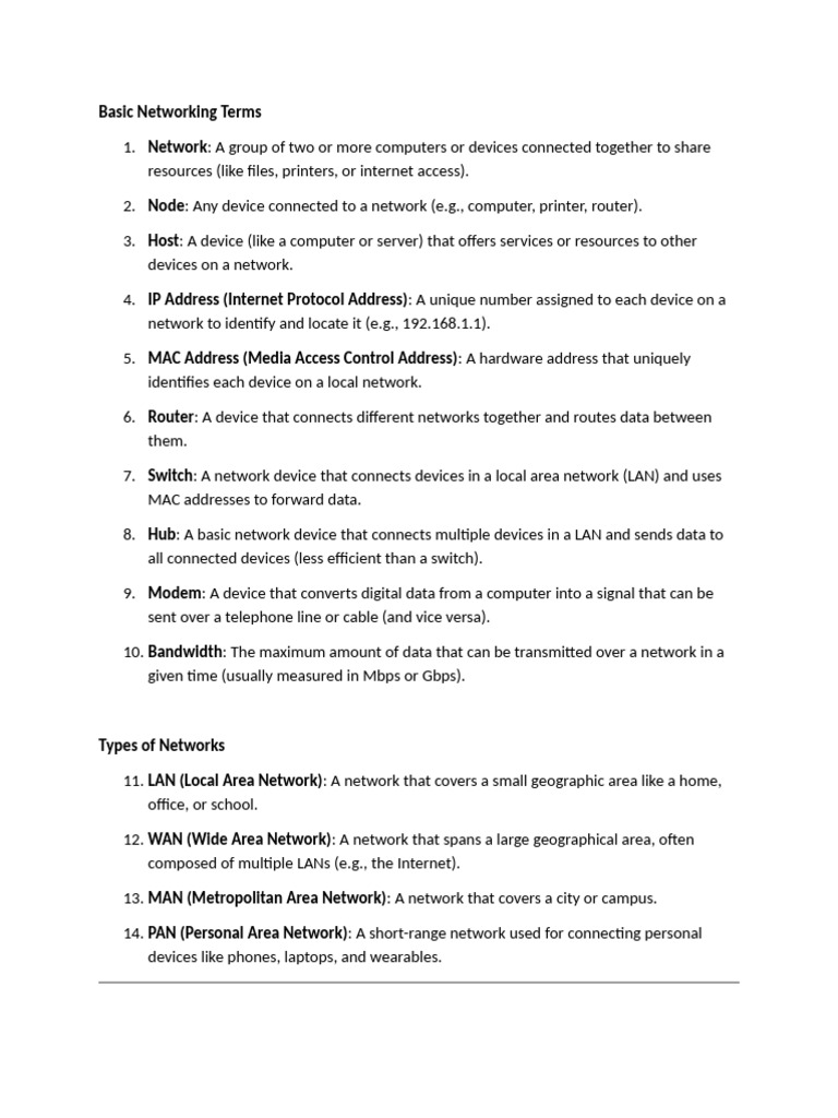 Definition of Terms in Networking. | PDF | Computer Network | Local ...