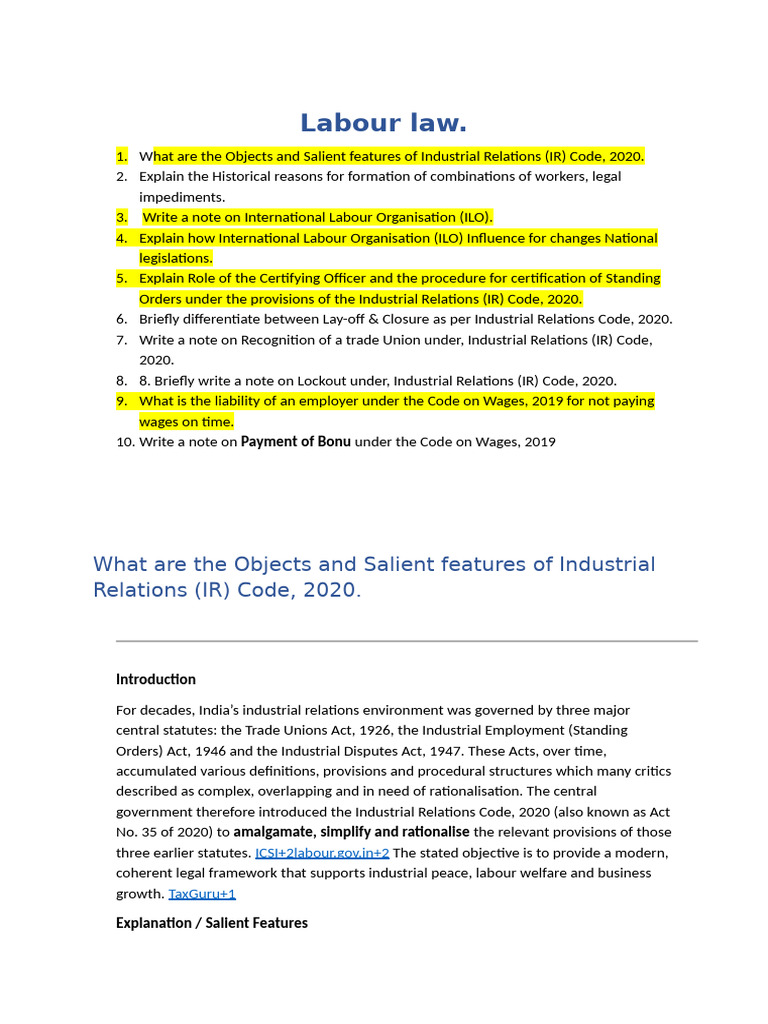labour law sem 1 assignment | PDF | International Labour Organization ...