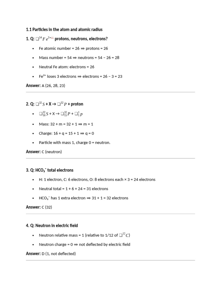 Atomic Radius Paper 1 Solution | PDF | Isotope | Proton