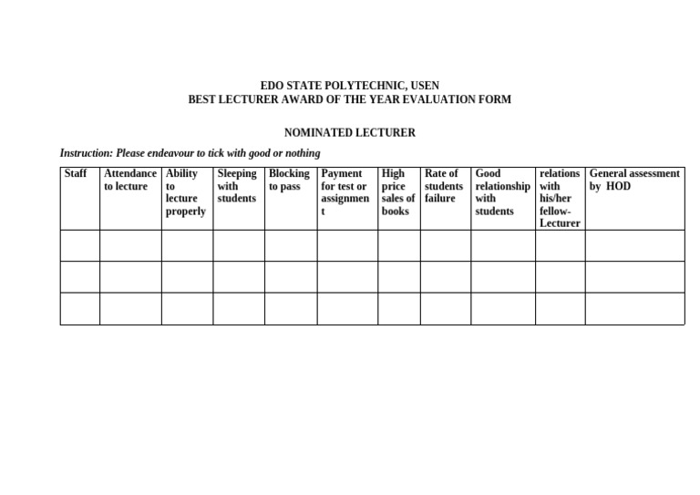 Best Lecturer Form | PDF