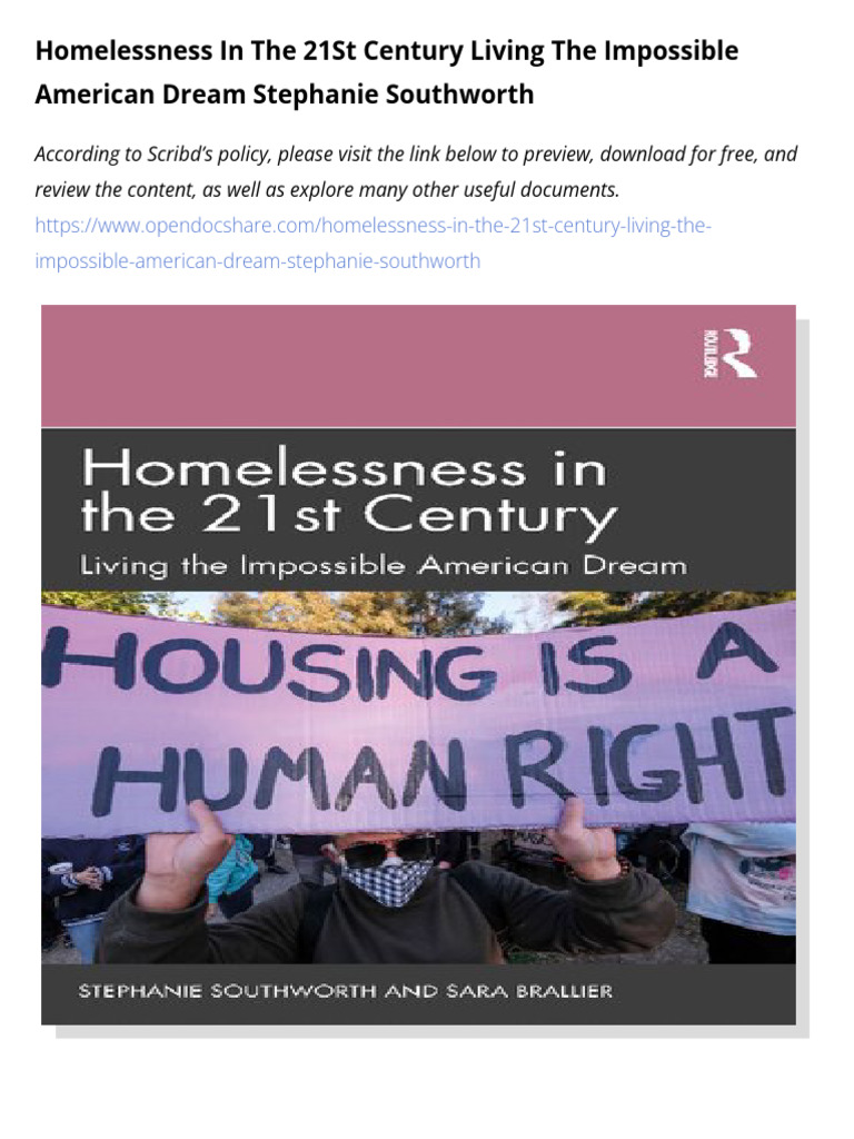 Homelessness In The 21st Century Living The Impossible American Dream ...