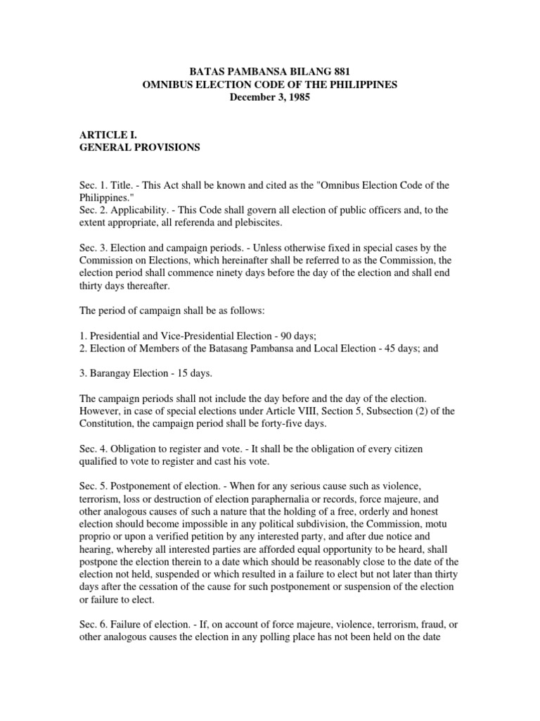 Omnibus Election Code Overview | PDF | Elections | Accountability