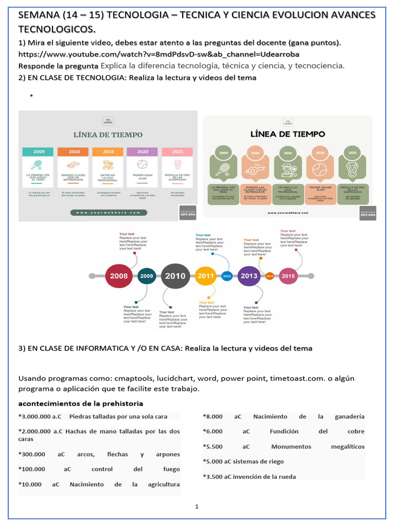 Guia # 3 Evolucion Avances Tecnologicos (Lineas de Tiempo) | PDF