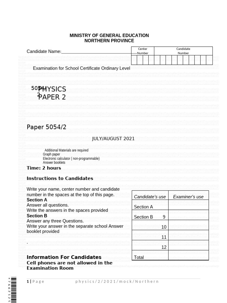 Physics Paper 2 5054 2 Theory | PDF | Atoms | Mass