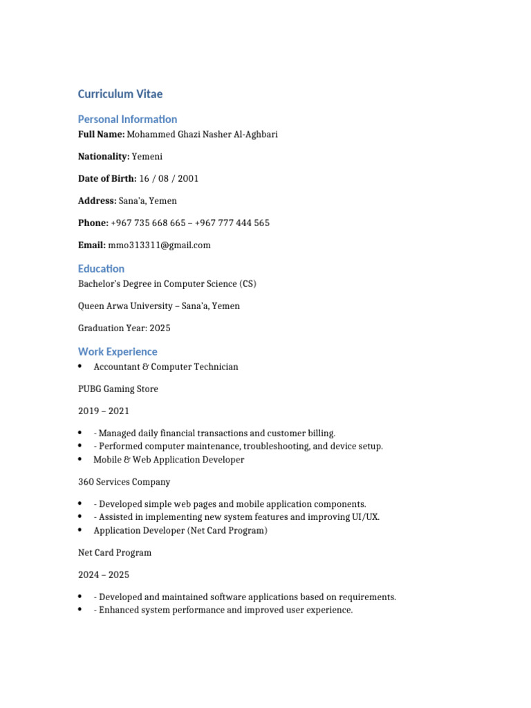 Mohammed Ghazi CV | PDF