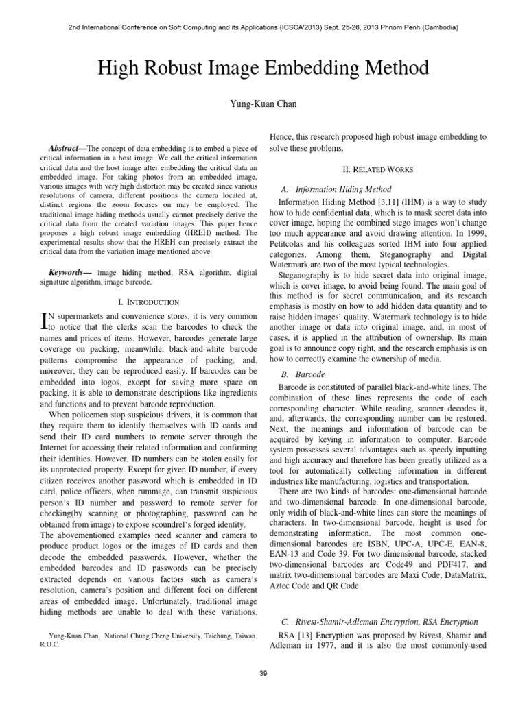 High Robust Image Embedding Method | PDF | Barcode | Encryption
