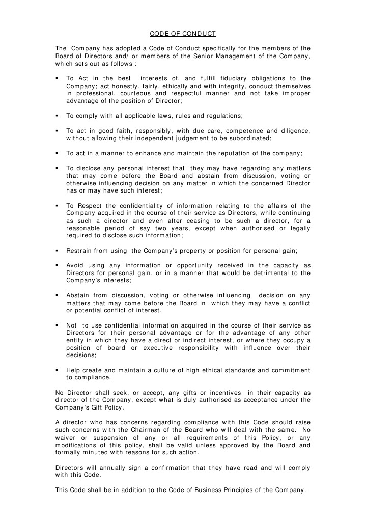 Code of Conduct (Hul) | Board Of Directors | Confidentiality