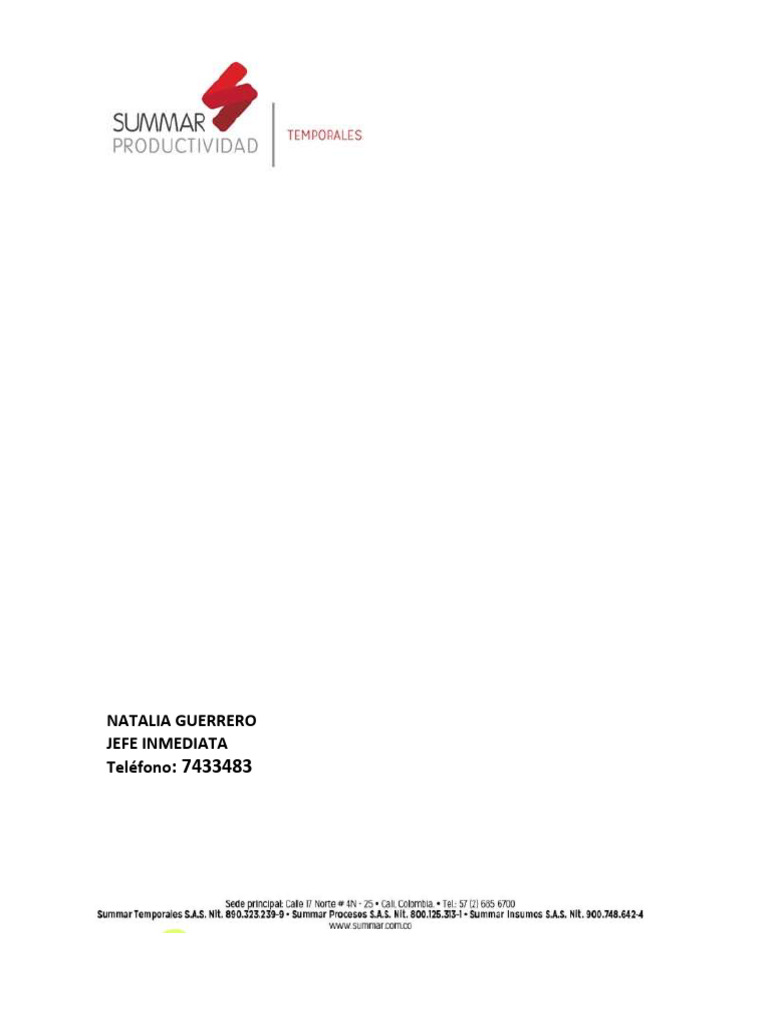 Certificacion Laboral SUMMAR TEMPORALES | PDF