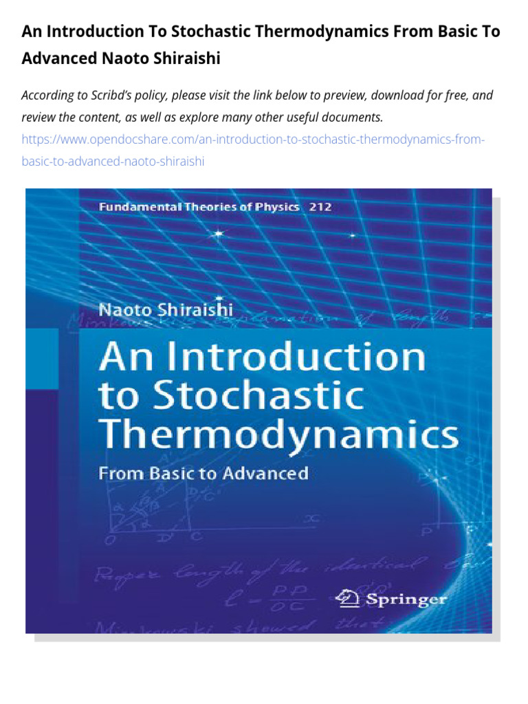 An Introduction To Stochastic Thermodynamics From Basic To Advanced ...