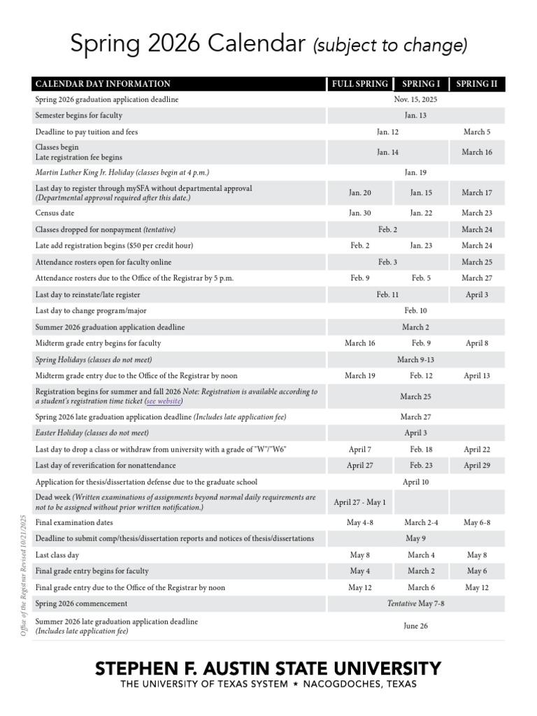 Reg Academic Calendar Spring 2026 | PDF | Thesis | Academic Term