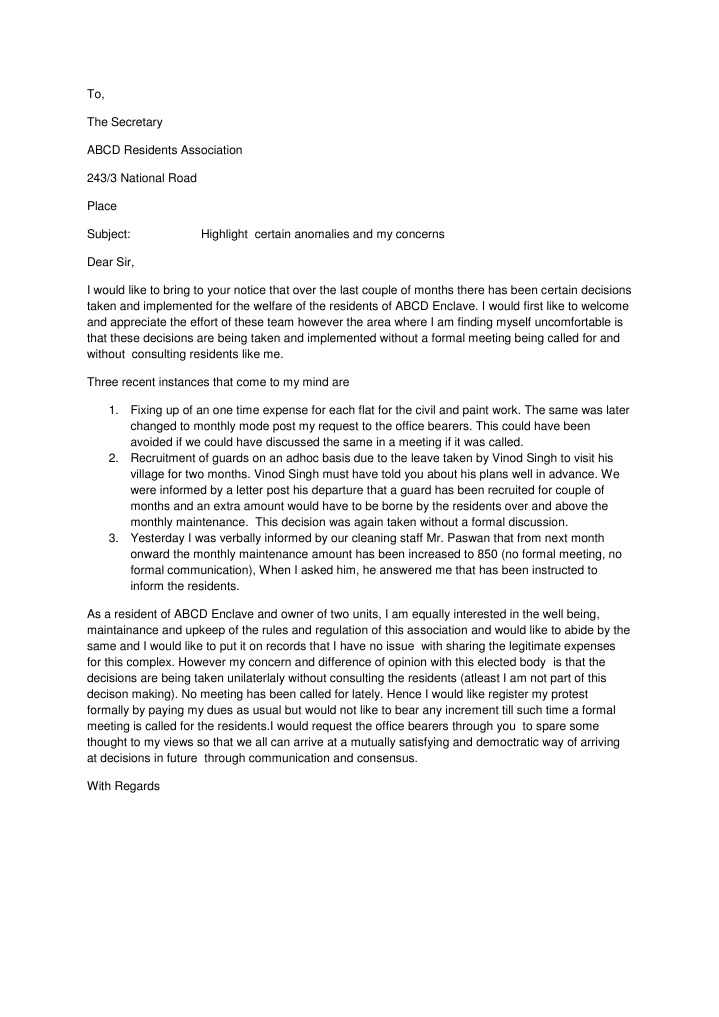 Letter To Resident Welfare Association Sectry | PDF | Public Sphere ...
