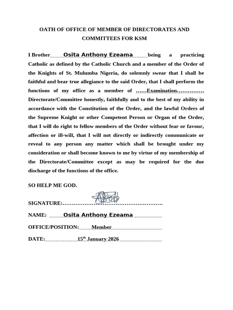 Oath of Office of Member of Directorates and Commi | PDF