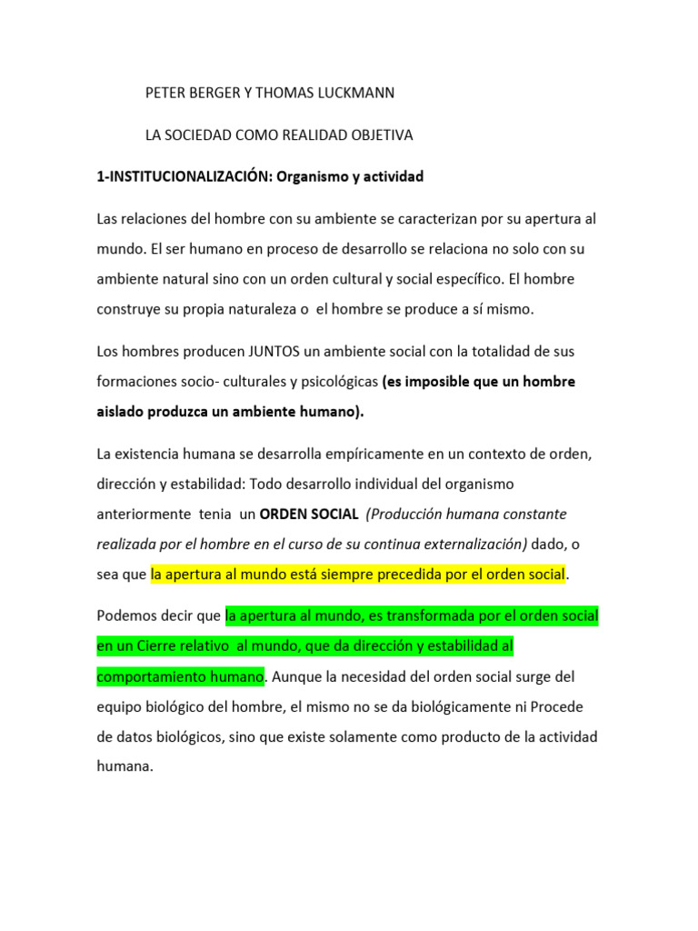 Peter Berger y Thomas Luckman Completo | PDF | Socialización | Sociedad