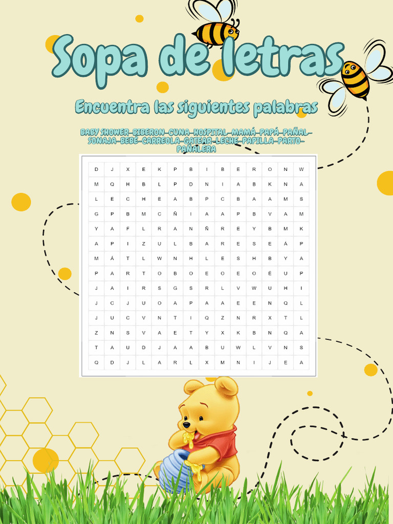 Documento A4 Juego Sopa de Letras para Baby Shower | PDF