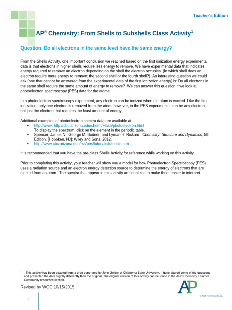 From Shells To Subshells Class Activity Teacher Ed | PDF | Atomic ...