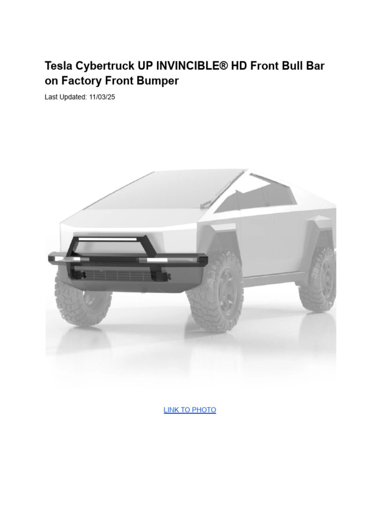 Tesla Cybertruck UP INVINCIBLE HD Front Bull Bar | PDF | Screw ...
