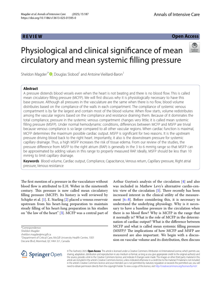 Physiological and Clinical Significance of Mean Circulatory and Mean ...