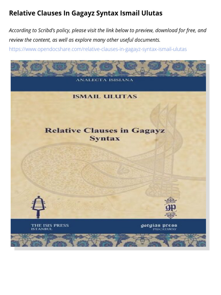 Relative Clauses In Gagayz Syntax Ismail Ulutas | PDF | Subject ...
