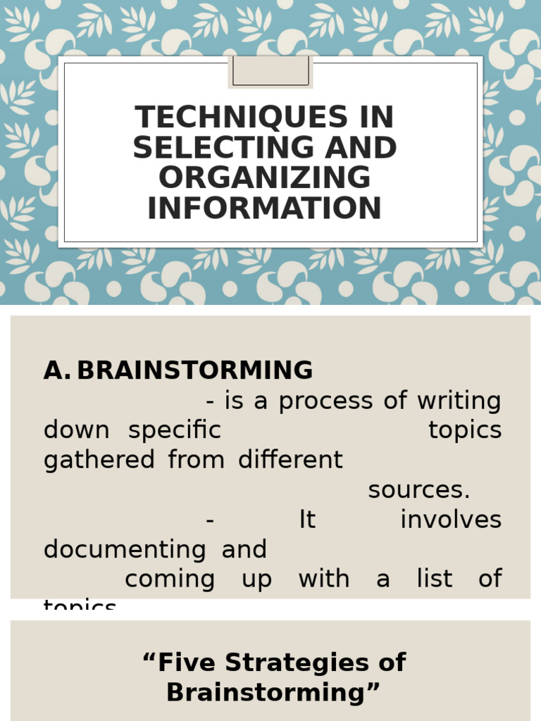 Techniques in Selecting and Organizing Information | PDF ...