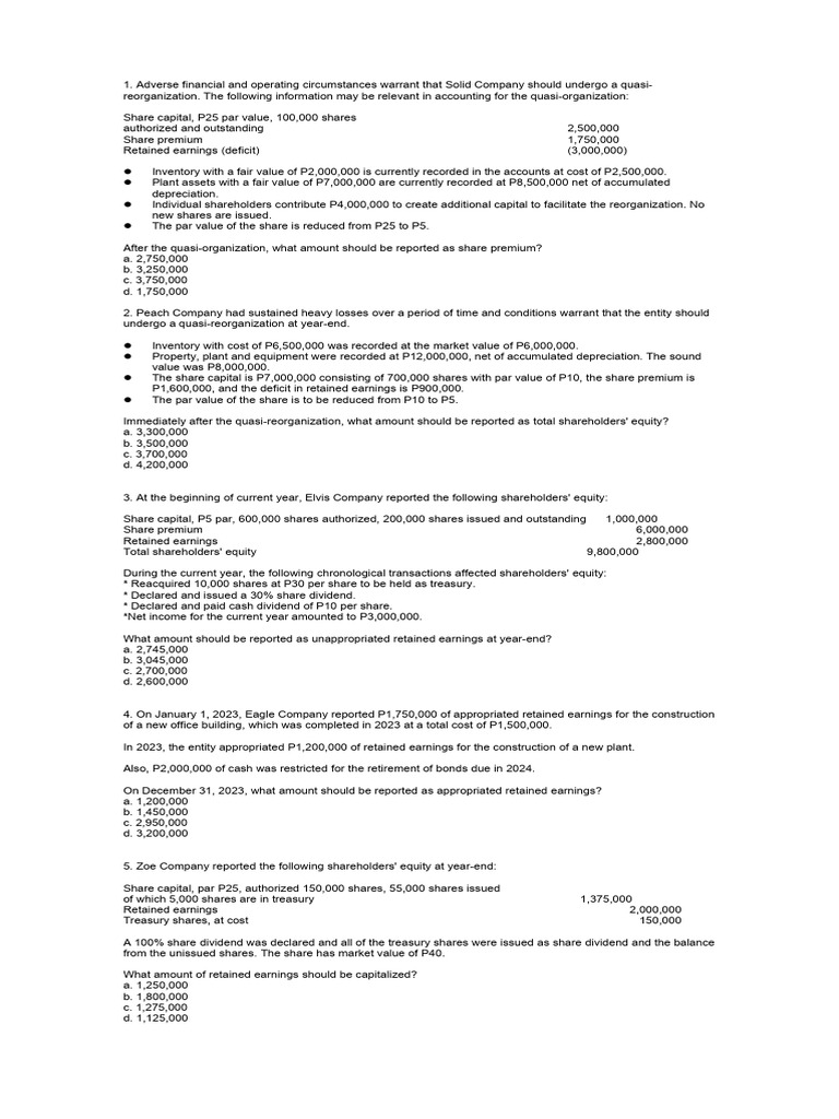 Drill-Questions For Intermediate Accounting | PDF | Dividend | Retained ...