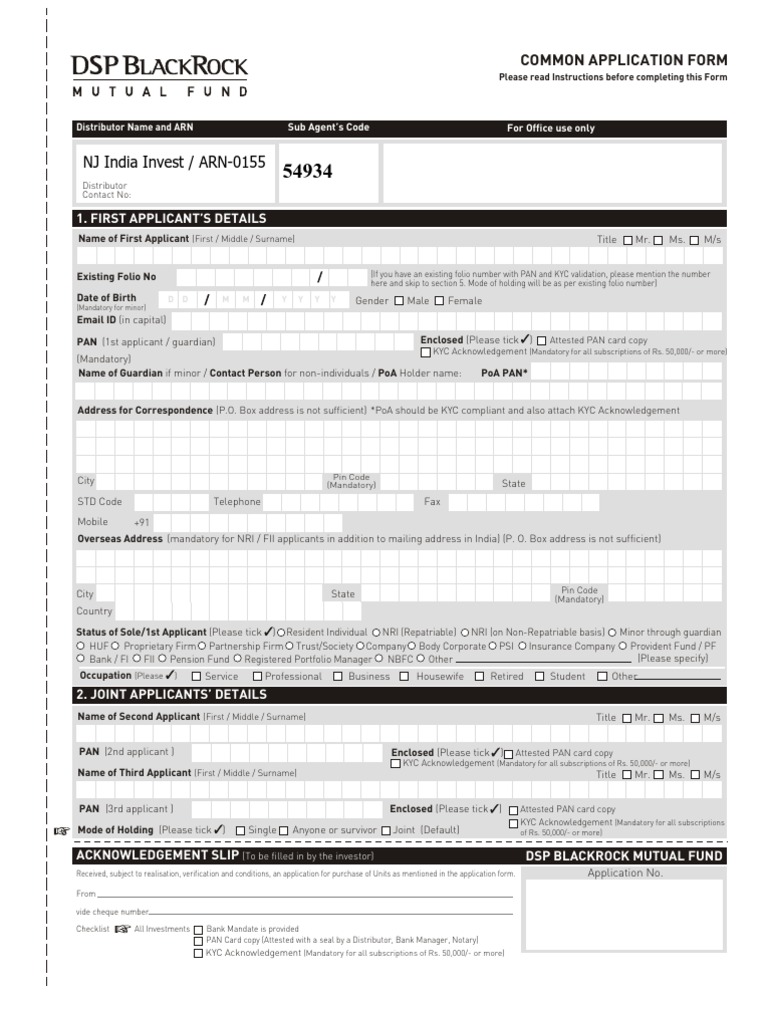 DSP Mutual Fund Common Application Form | PDF | Cheque | Government
