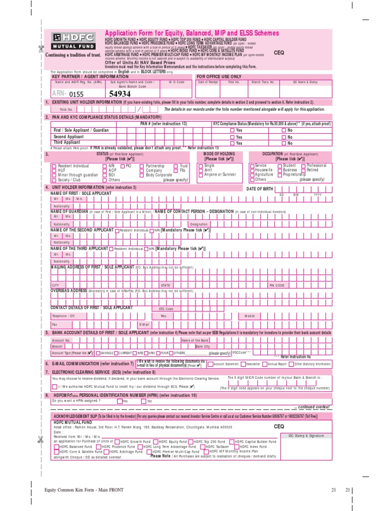 HDFC Long Term Advantage Fund - Application Form | PDF | Index Fund ...