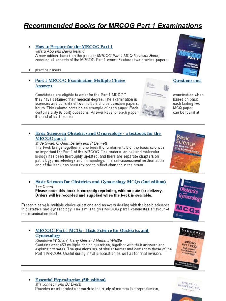 73122628 Recommended Books for MRCOG Examinations | Pharmacology ...