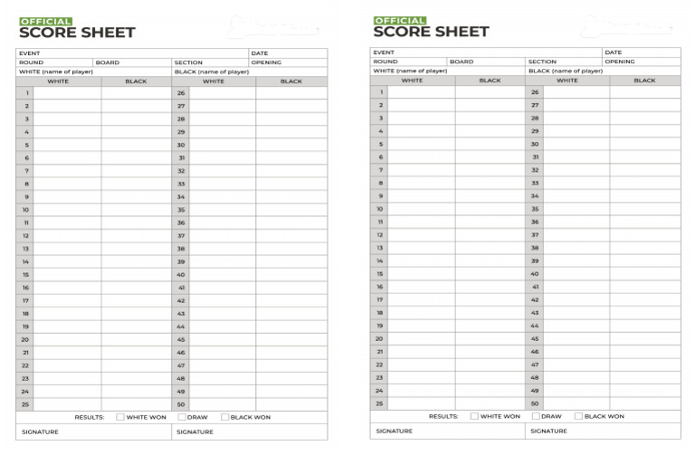 Chess Score Sheet | PDF