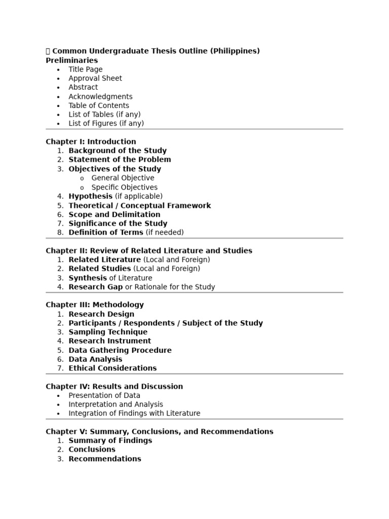 Common Undergraduate Thesis Outline | PDF