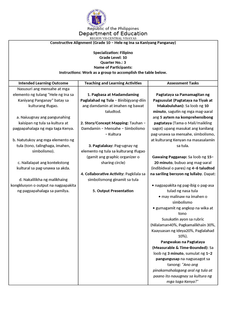 Constructive Alignment Grade 10 | PDF