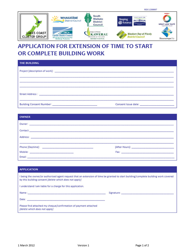 Application for Extension of Time to Start or Complete Building Work | PDF