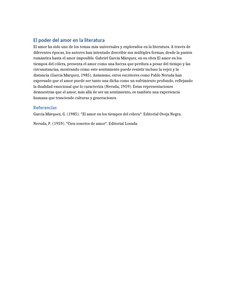 El Poder Del Amor en La Literatura | PDF