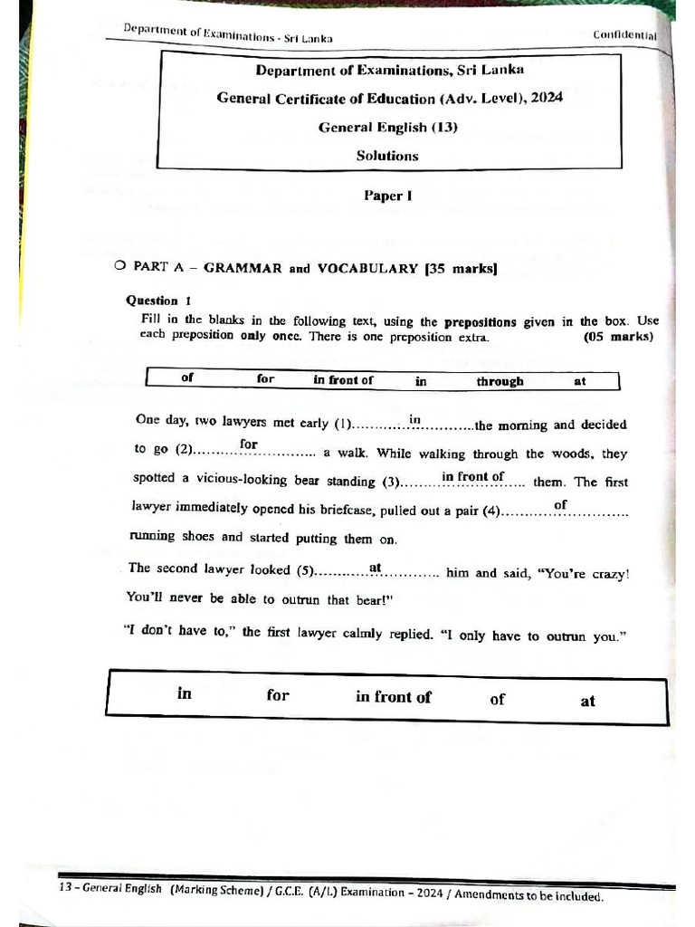 General English 2024 Marking Scheme | PDF