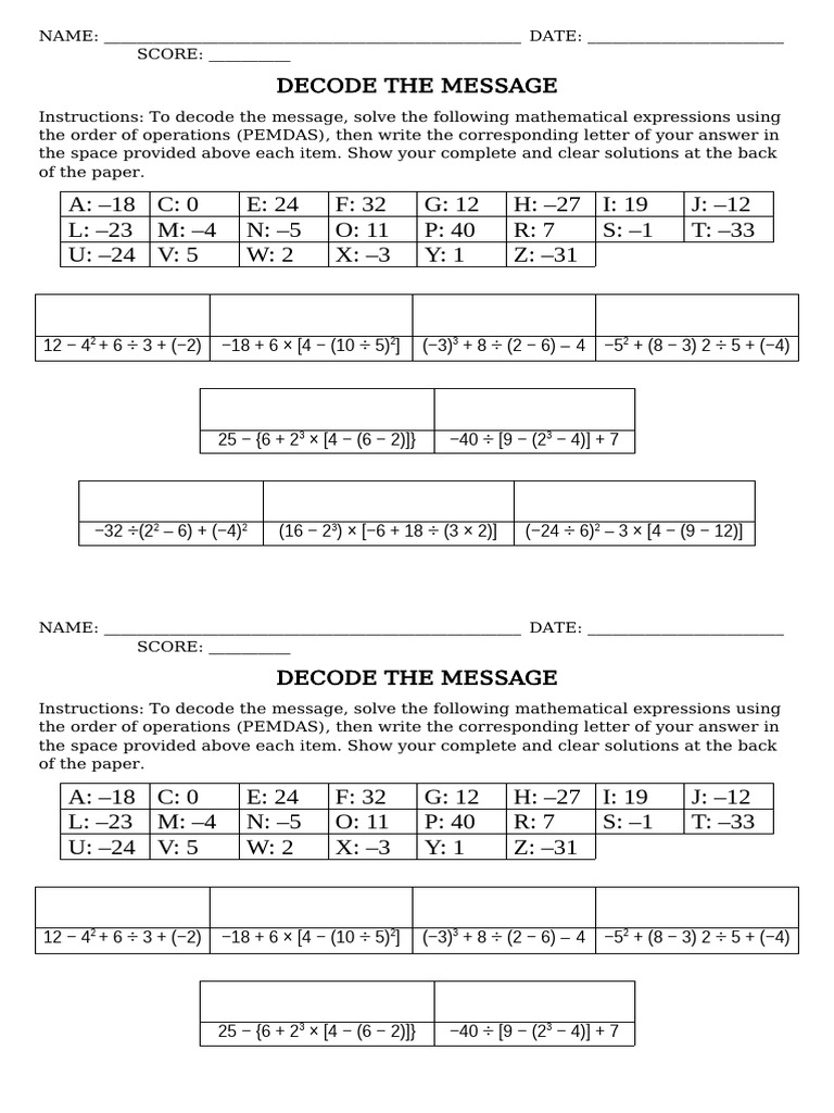 Decodethe Message Integers | PDF