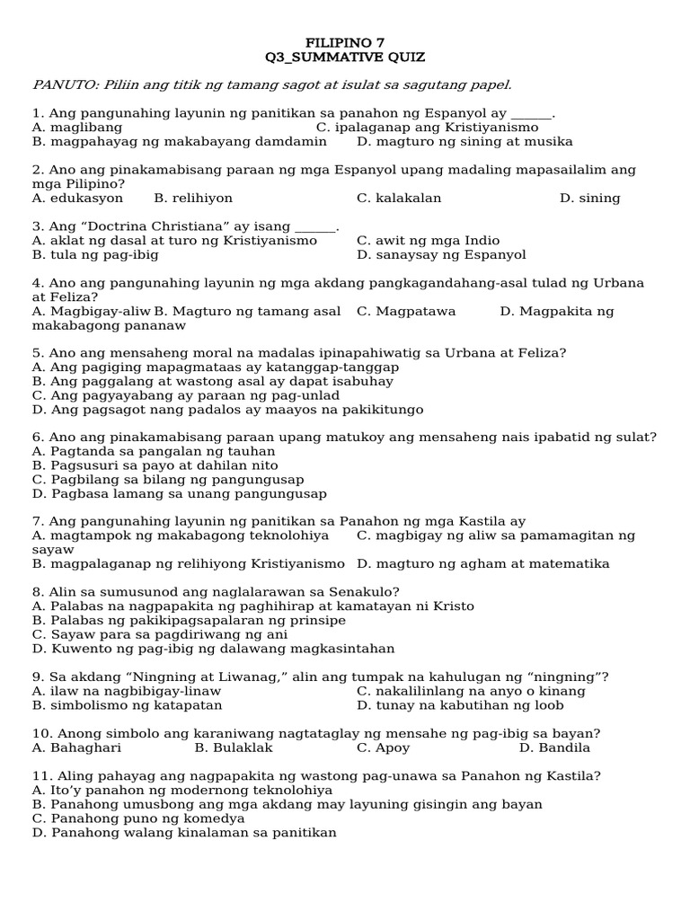 Filipino 7 Summativeq3 | PDF