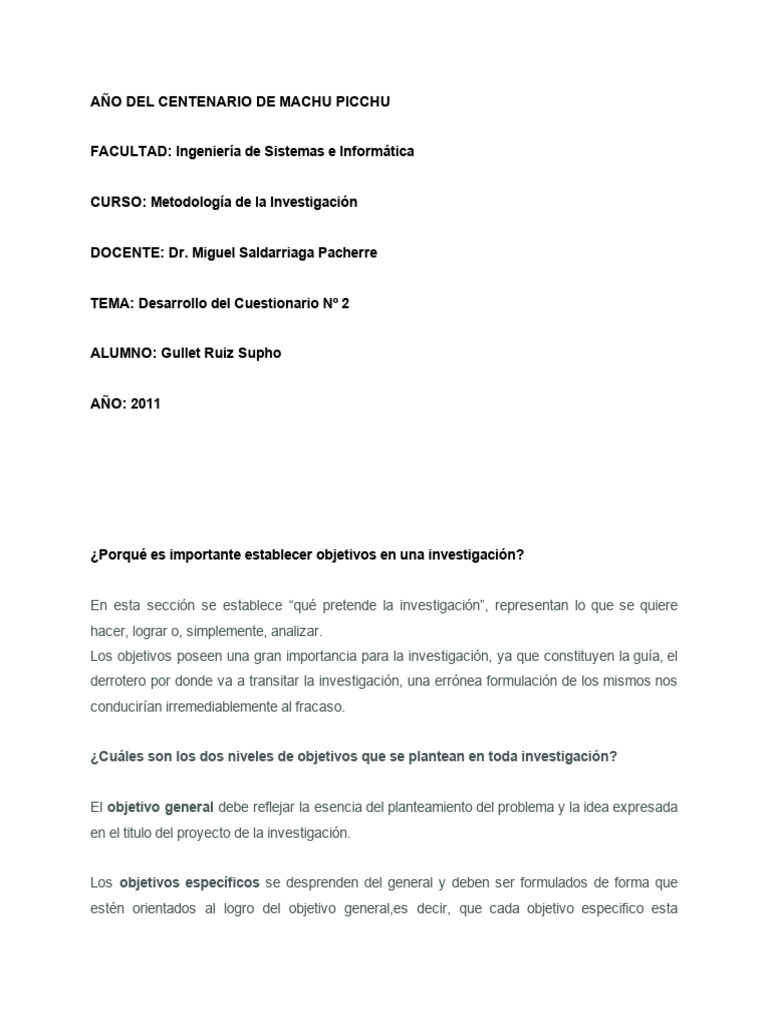 Practica Metodologia de La Investigacion - Objetivos - Documentos de Google | PDF | Enseñando ...