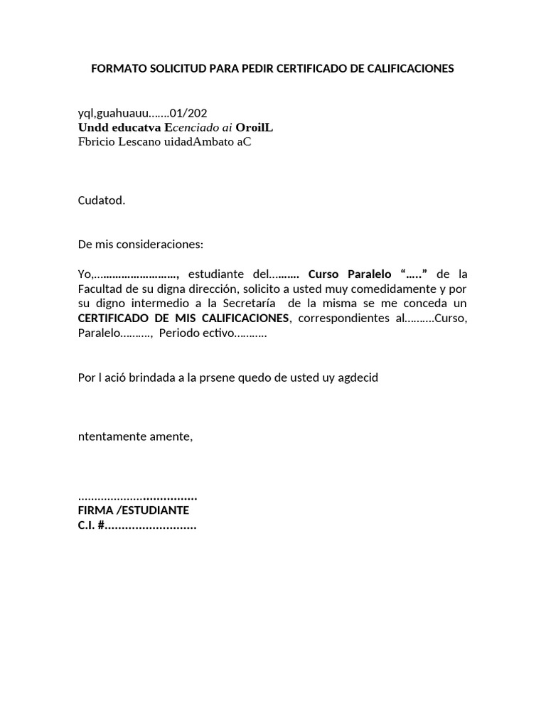 Formato Solicitud para Pedir Certificado de Calificaciones | PDF