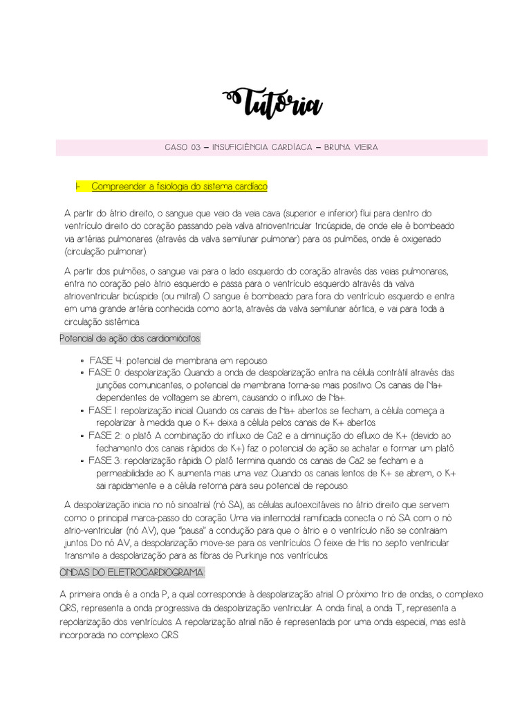 Tutoria - Caso 03 | PDF | Átrio (coração) | Ventrículo (coração)