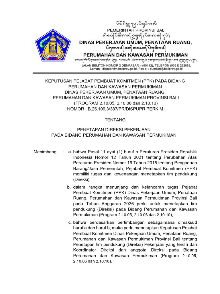 SK DIREKSI PERKIM 2026 (PROGRAM 2.10.05, 2.10.06 Dan 2.10.10) | PDF