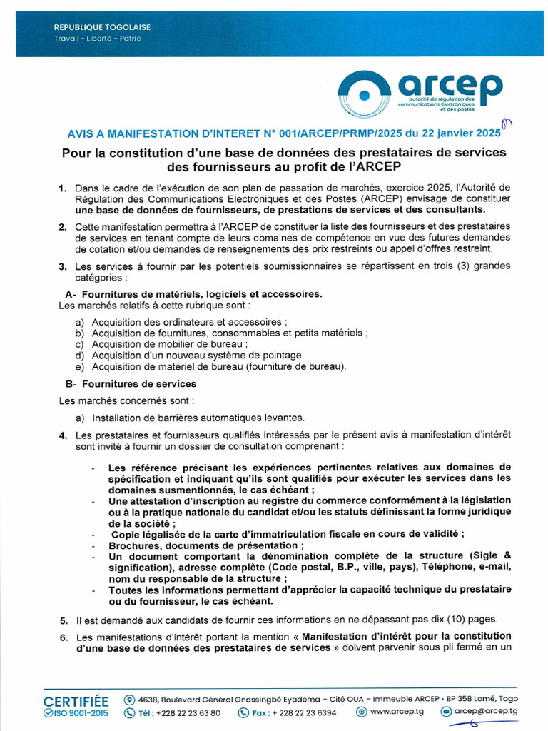 Avis a Manifestation Dinteret | PDF