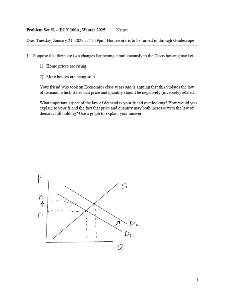 ECN 100A - Problem Set #1 - Winter 2025 | PDF | Utility | Demand