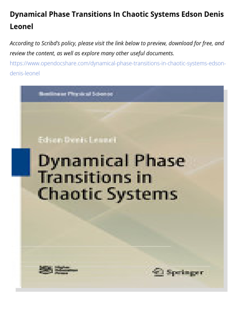 Dynamical Phase Transitions In Chaotic Systems Edson Denis Leonel | PDF ...