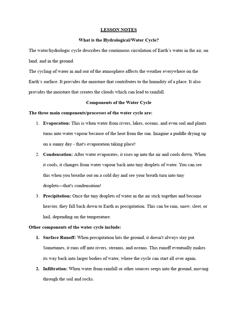 Lesson Notes - The Water Cycle | PDF | Water Cycle | Precipitation
