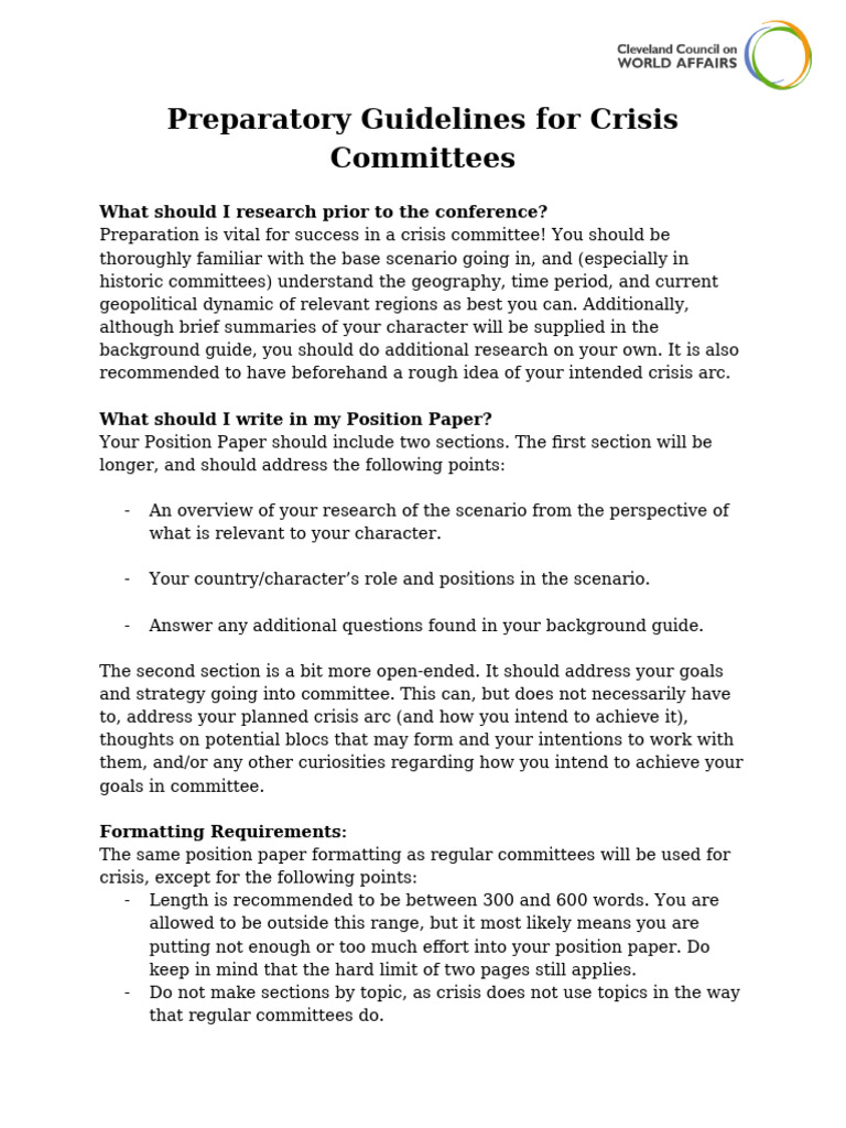 Crisis Position Paper Guidelines | PDF