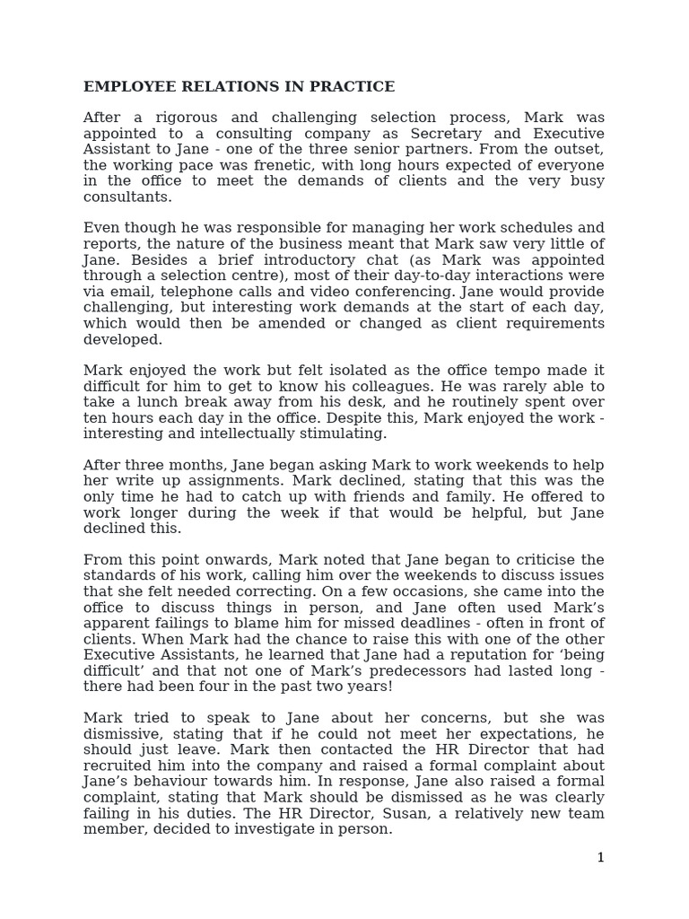 Case Study - Employee Relations in Practice (1) | PDF | Employment ...